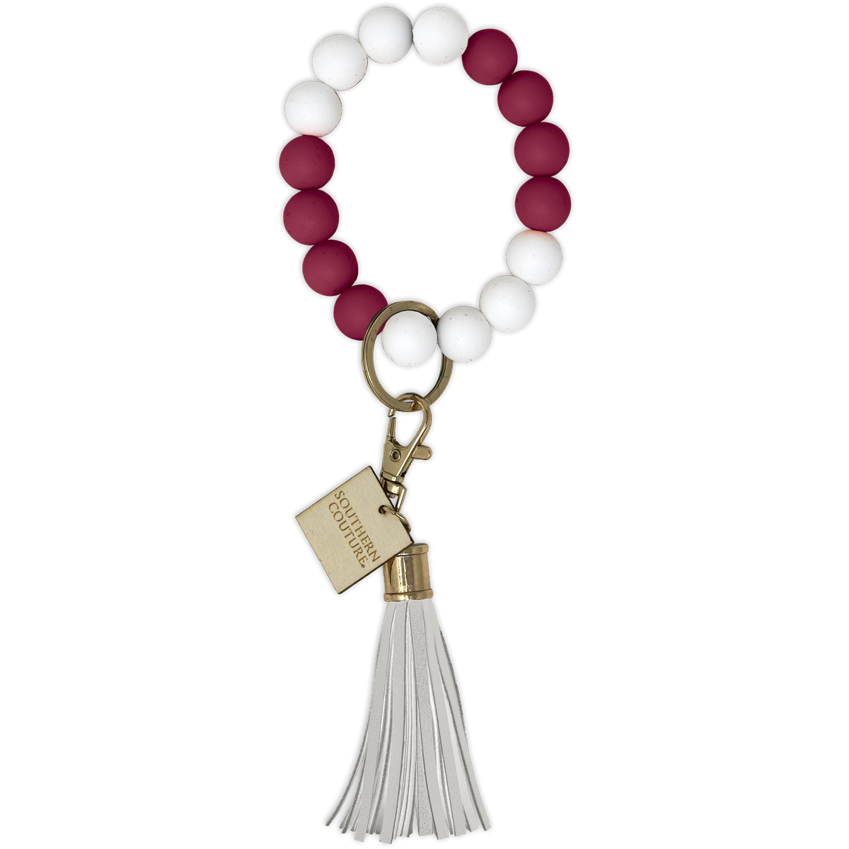 SC Silicone Beaded Bracelet Key Chain-Maroon/White